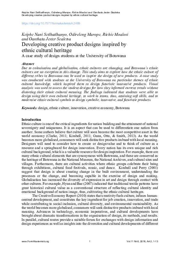 (PDF) Developing creative product designs inspired by ethnic cultural ...