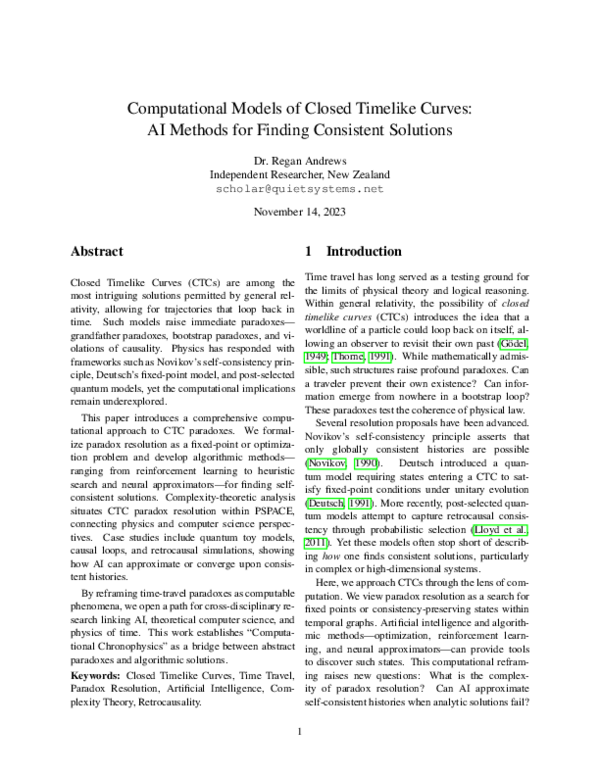 Pdf Computational Models Of Closed Timelike Curves Ai Methods For