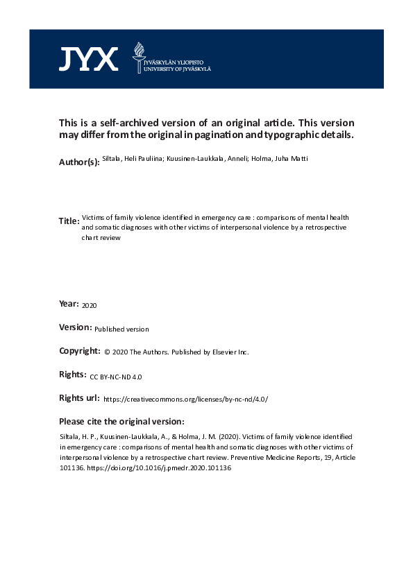 (PDF) Victims of family violence identified in emergency care ...