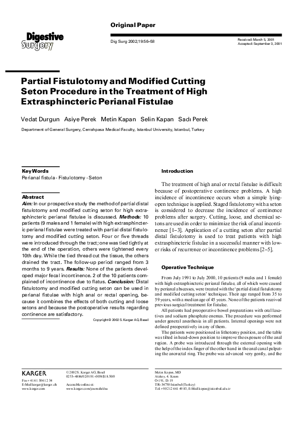 (PDF) Partial Fistulotomy and Modified Cutting Seton Procedure in the ...