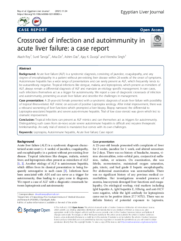 (PDF) Crossroad of infection and autoimmunity in acute liver failure: a ...
