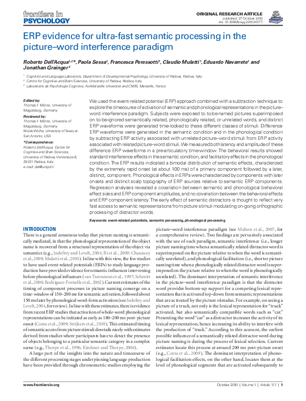 (PDF) ERP Evidence for Ultra-Fast Semantic Processing in the Picture ...