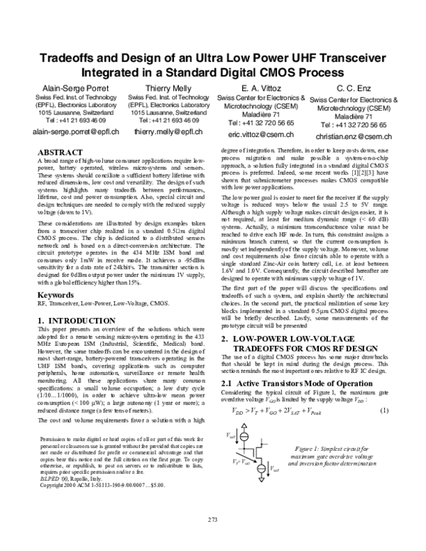 (PDF) Tradeoffs and design of an ultra low power UHF transceiver ...