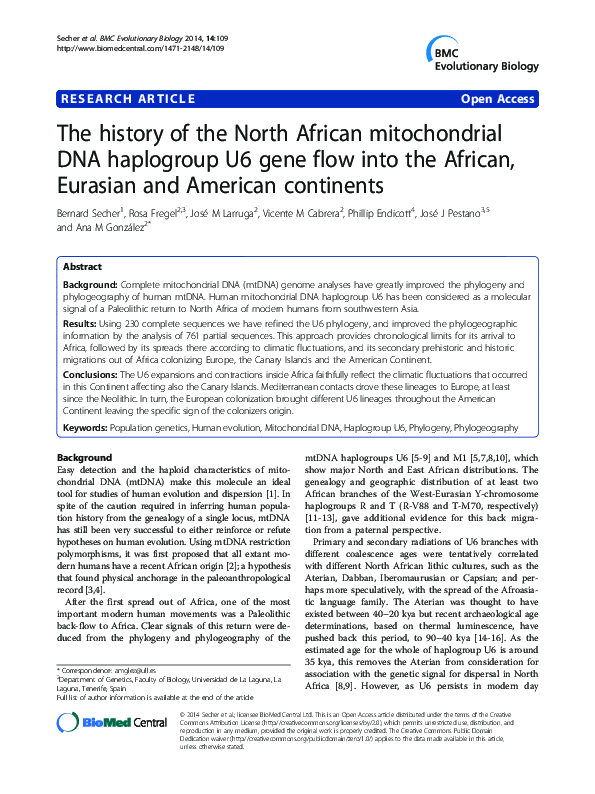 (PDF) The history of the North African mitochondrial DNA haplogroup U6 ...