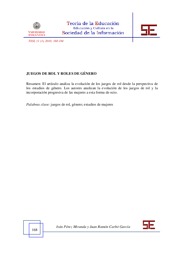 (PDF) Juegos de rol y roles de género