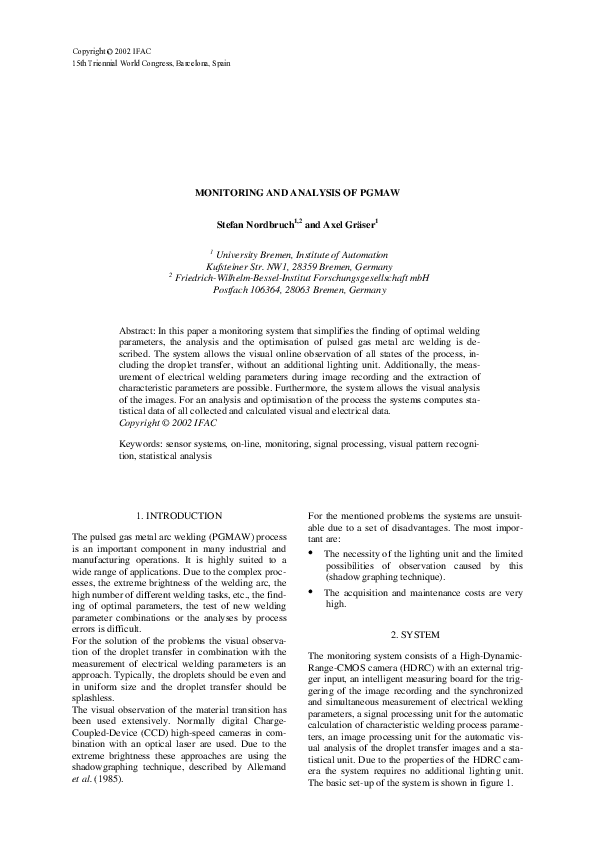 (PDF) Monitoring and analysis of PGMAW