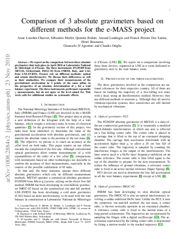 (PDF) Comparison of 3 Absolute Gravimeters Based on Different Methods ...
