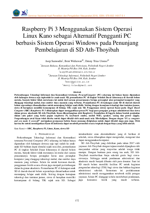(PDF) Raspberry Pi 3 Menggunakan Sistem Operasi Linux Kano sebagai Alternatif Pengganti PC ...