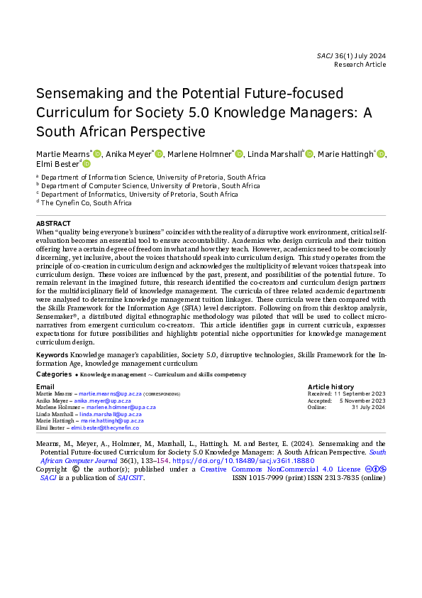 (PDF) Sensemaking and the Potential Future-focused Curriculum for Society 5.0 Knowledge Managers ...