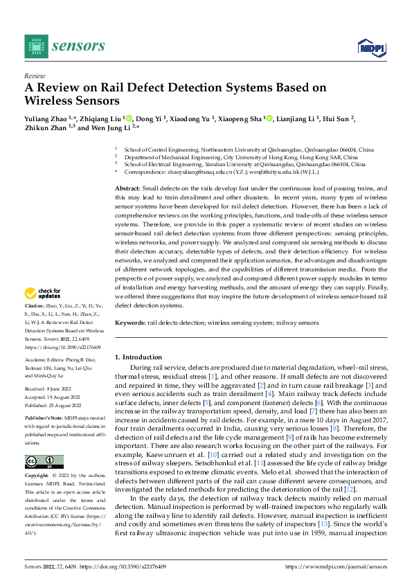 (PDF) A Review on Rail Defect Detection Systems Based on Wireless Sensors