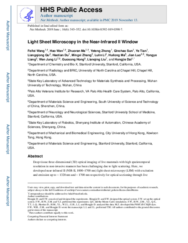 (PDF) Light-sheet microscopy in the near-infrared II window