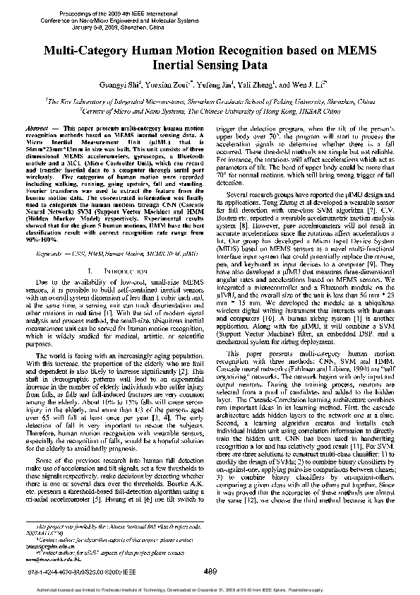 (PDF) Multi-category human motion recognition based on MEMS inertial ...