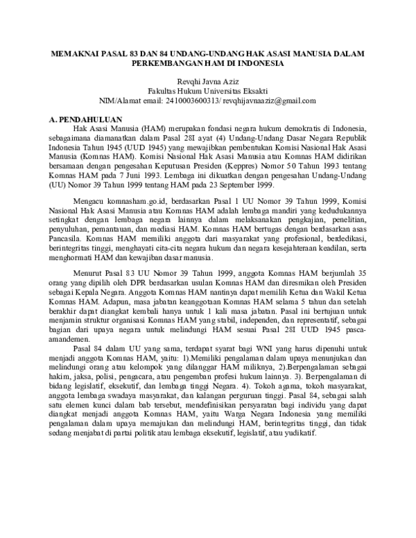 (PDF) MEMAKNAI PASAL 83 DAN 84 UNDANG-UNDANG HAK ASASI MANUSIA DALAM ...
