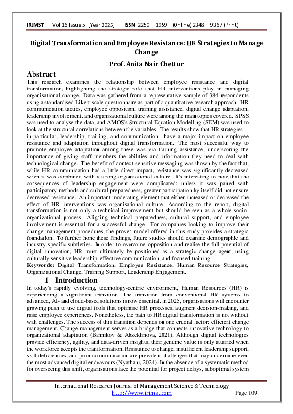 (PDF) Digital Transformation and Employee Resistance: HR Strategies to ...