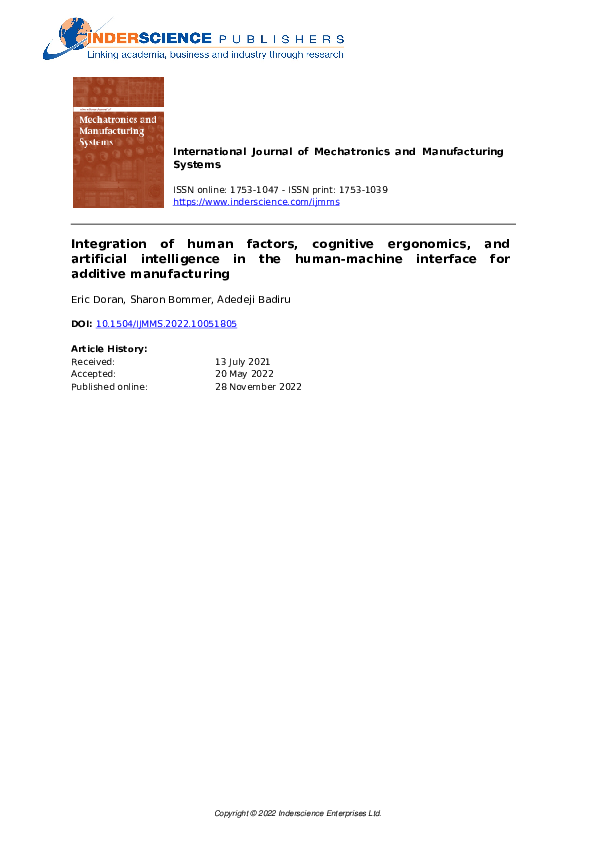 (PDF) Integration of Human Factors, Cognitive Ergonomics, and Artificial Intelligence in the ...