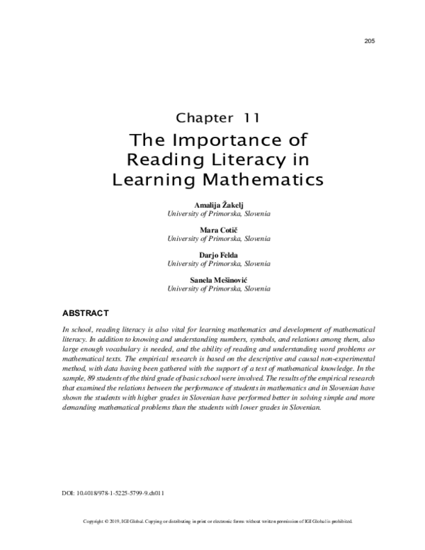 (PDF) The Importance of Reading Literacy in Learning Mathematics