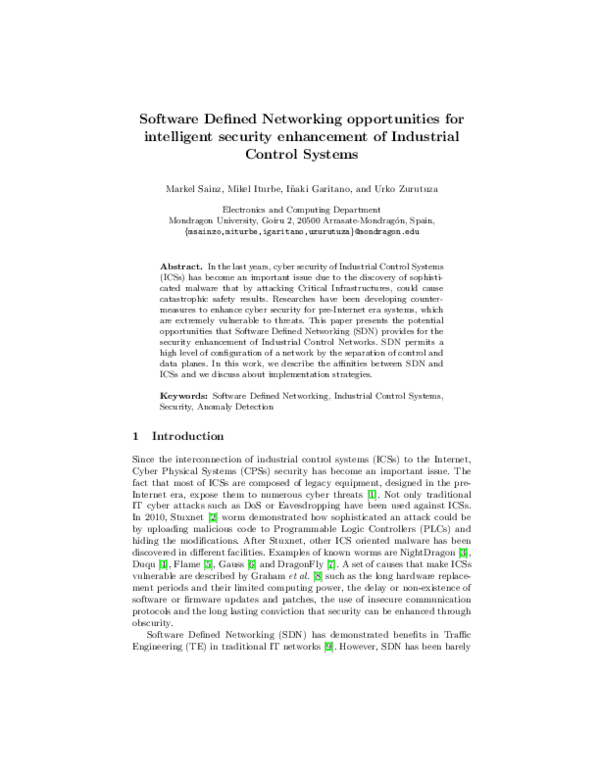 (PDF) Software Defined Networking Opportunities for Intelligent Security Enhancement of ...