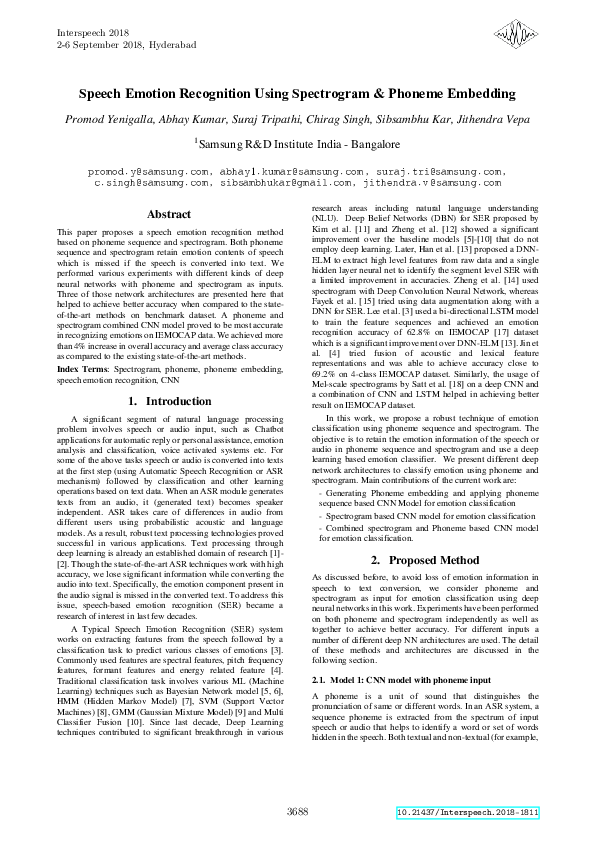 (PDF) Speech Emotion Recognition Using Spectrogram & Phoneme Embedding