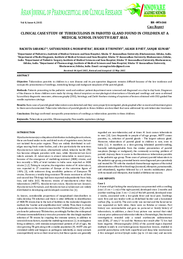 (PDF) Of Tuberculosis in Parotid Gland Found in Children at a Medical ...