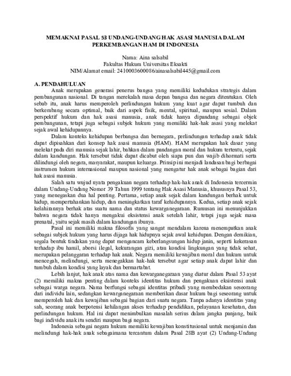 (PDF) MEMAKNAI PASAL 53 UNDANG-UNDANG HAK ASASI MANUSIA DALAM ...