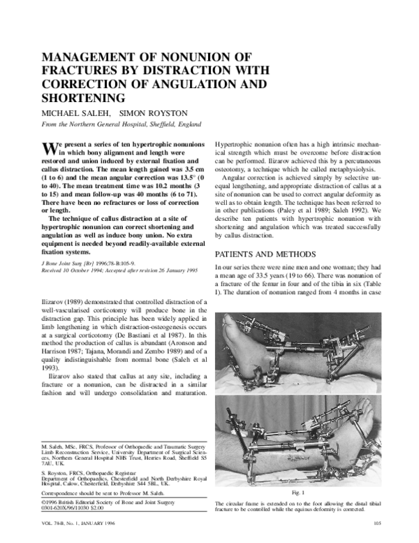 (PDF) Management of Nonunion of Fractures by Distraction with ...