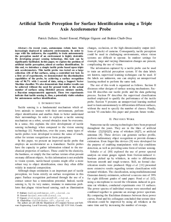 (PDF) Artificial tactile perception for surface identification using a ...