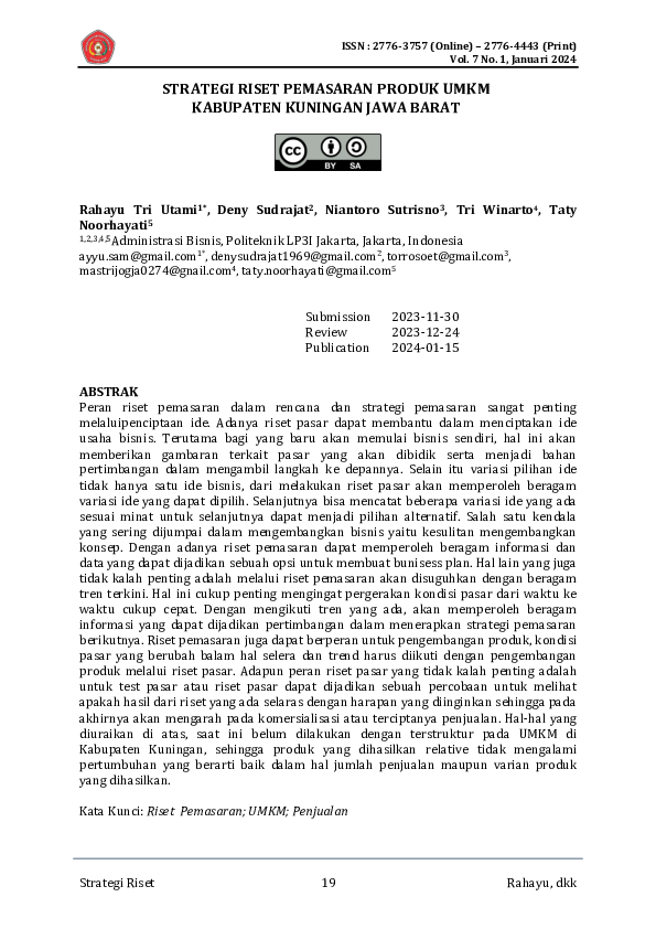 (PDF) Strategi Riset Pemasaran Produk Umkm Kabupaten Kuningan Jawa Barat