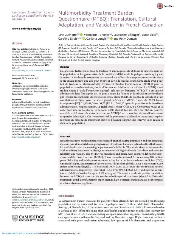 (PDF) Multimorbidity Treatment Burden Questionnaire (MTBQ): Translation ...