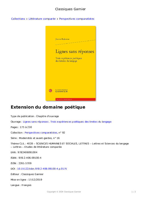 (PDF) Lignes sans réponses . Trois expériences poétiques des limites du ...