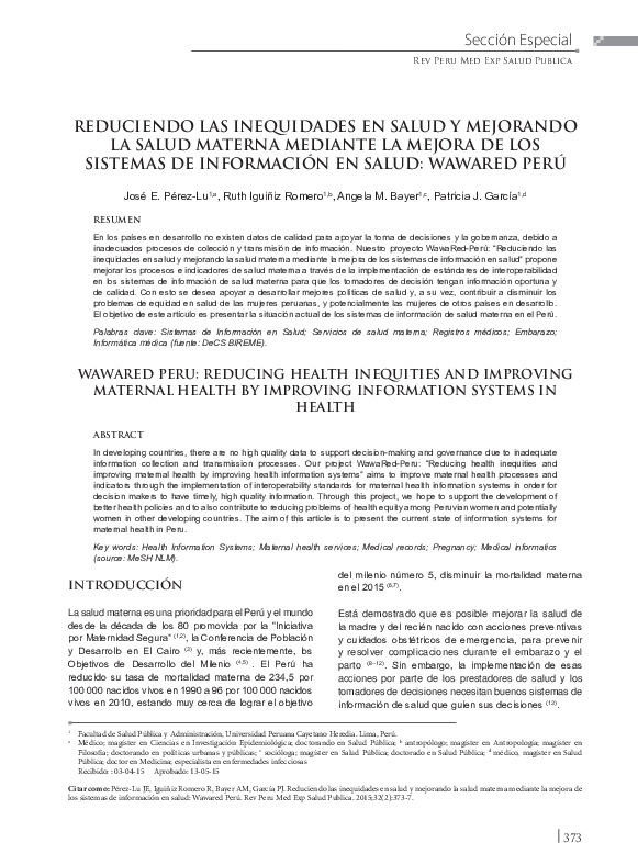 (PDF) Reduciendo las inequidades en salud y mejorando la salud materna ...