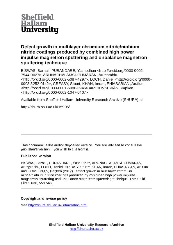 (PDF) Defect growth in multilayer chromium nitride/niobium nitride coatings produced by combined ...