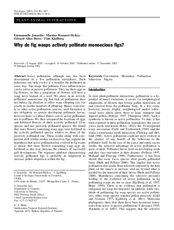 (PDF) Why do fig wasps actively pollinate monoecious figs?