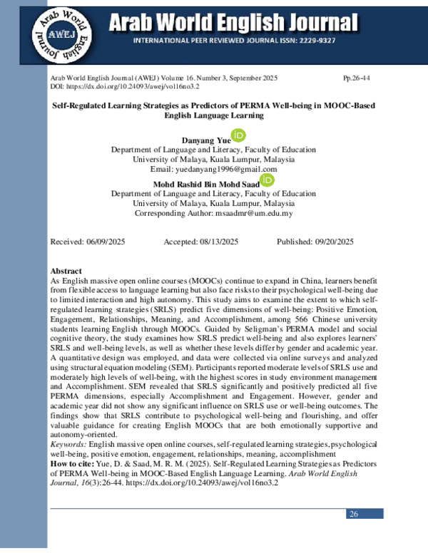 (PDF) Self-Regulated Learning Strategies as Predictors of PERMA Well ...