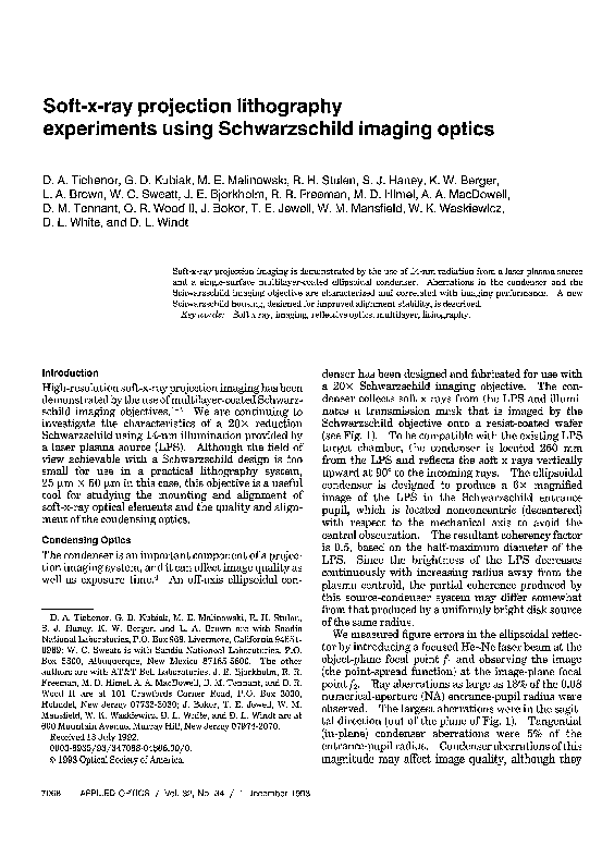 (PDF) Soft-X-ray Projection Lithography Experiments using Schwarzschild ...