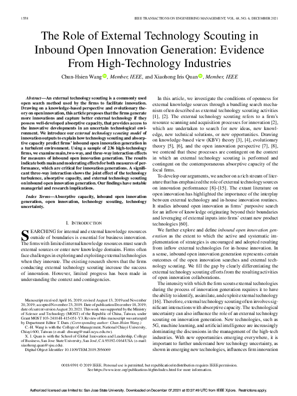 (PDF) The Role of External Technology Scouting in Inbound Open ...