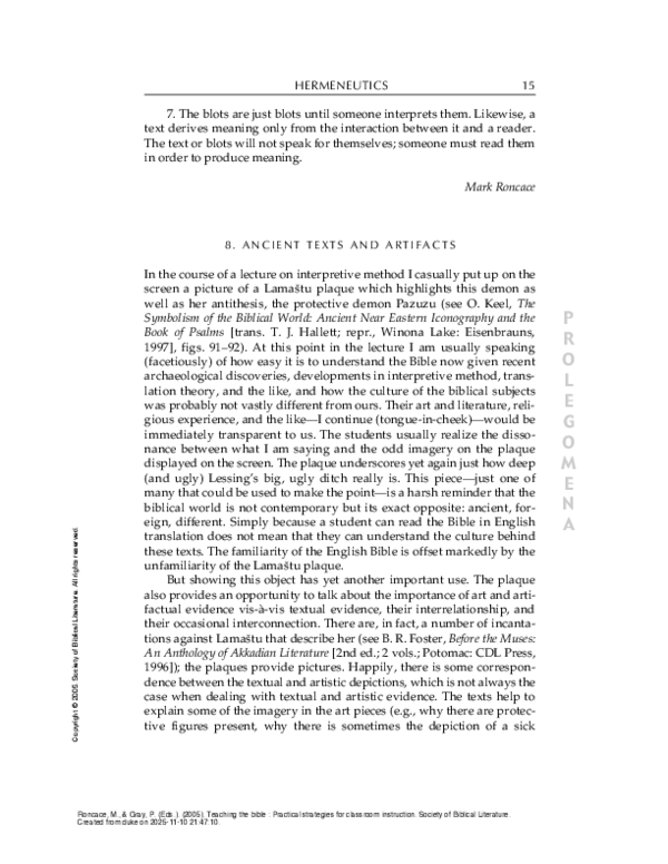 (PDF) Ancient Texts and Artifacts (in Teaching the Bible)