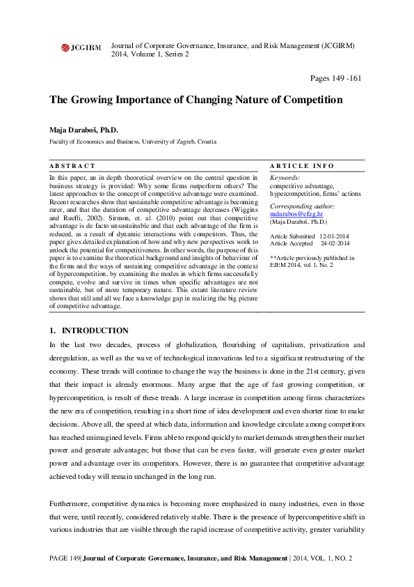 (PDF) The Growing Importance of Changing Nature of Competition