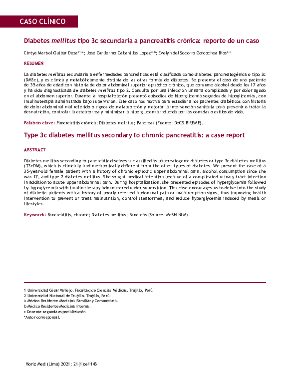 (PDF) Diabetes mellitus tipo 3c secundaria a pancreatitis crónica ...