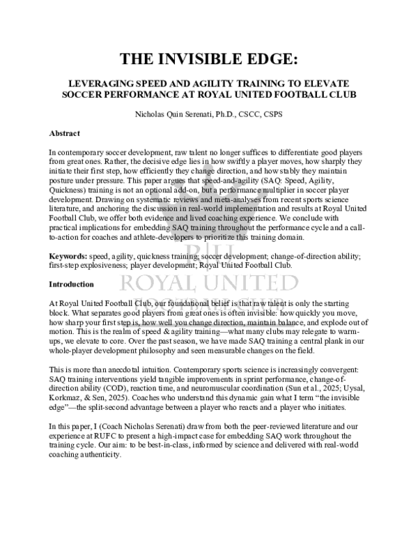 (PDF) The Invisible Edge: Leveraging Speed and Agility Training to ...