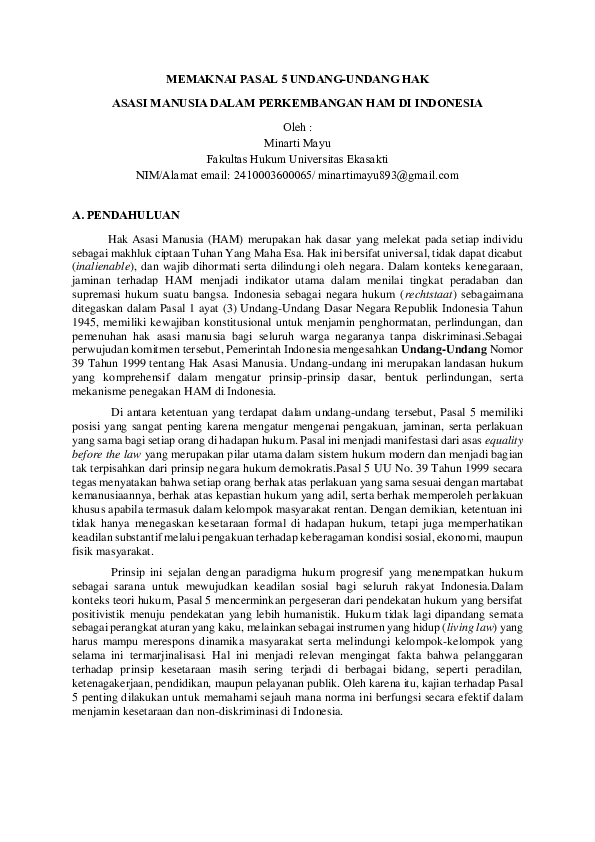 (PDF) MEMAKNAI PASAL 5 UNDANG-UNDANG HAK ASASI MANUSIA DALAM ...