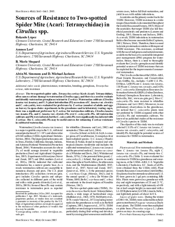 (PDF) Sources of Resistance to Two-spotted Spider Mite (Acari ...