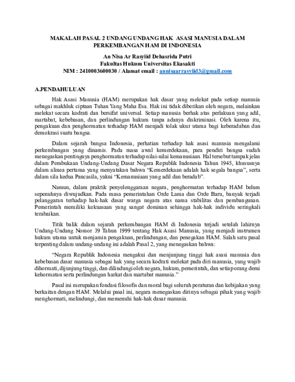 (PDF) Artikel PASAL 2 UNDANG UNDANG HAK ASASI MANUSIA DALAM ...