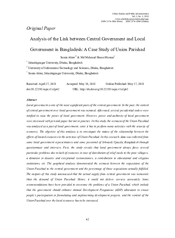 (PDF) Analysis of the Link between Central Government and Local ...