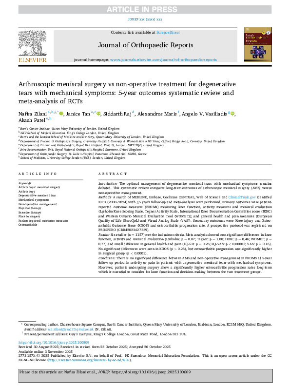 (PDF) Arthroscopic meniscal surgery vs non-operative treatment for ...