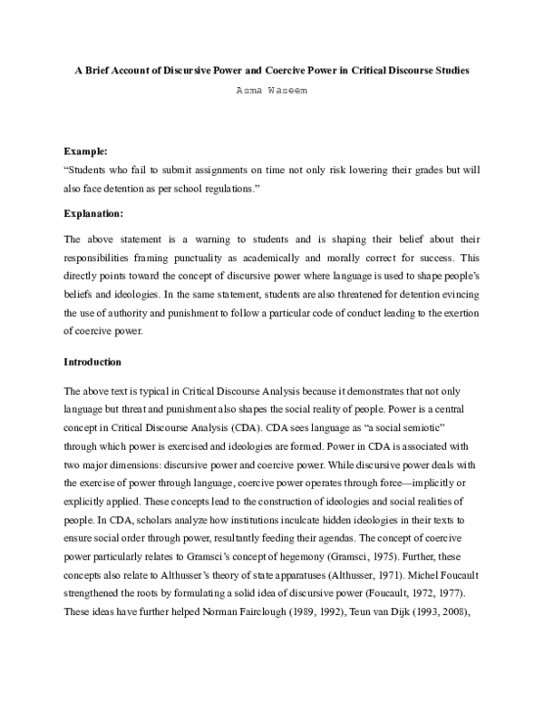 (PDF) A Brief Account of Discursive Power and Coercive Power in ...