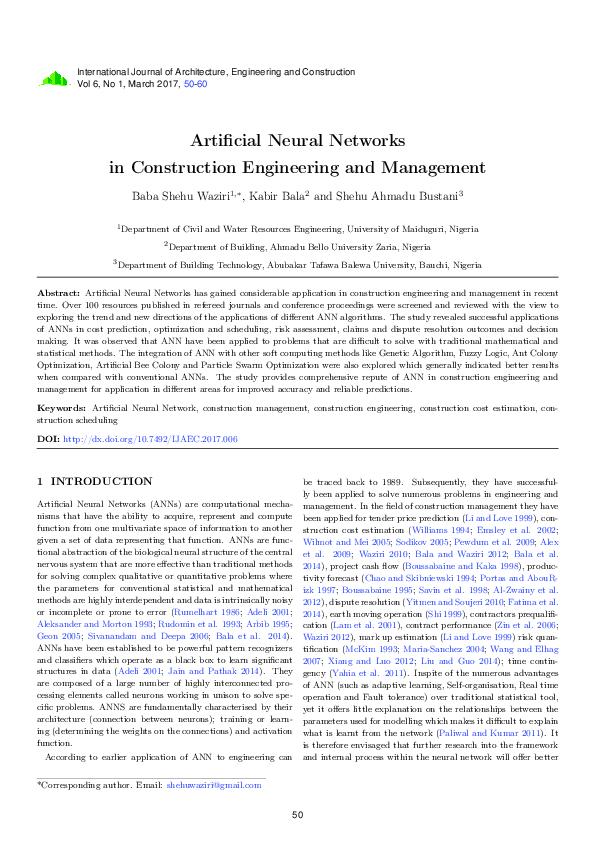 (PDF) Artificial Neural Networks in Construction Engineering and Management