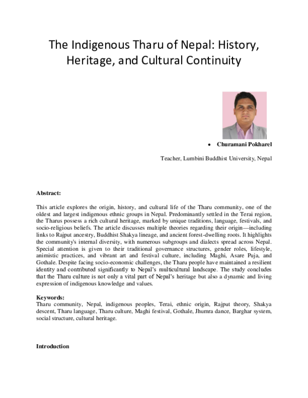 (PDF) The Indigenous Tharu of Nepal: History, Heritage, and Cultural ...