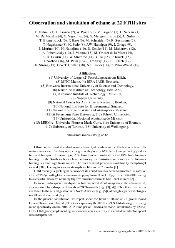 (PDF) Observation and simulation of ethane at 22 FTIR sites