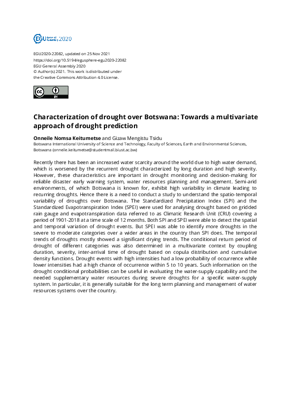 (PDF) Characterization of drought over Botswana: Towards a multivariate ...