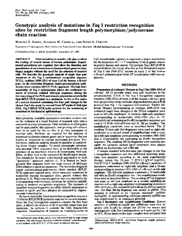 (PDF) Genotypic analysis of mutations in Taq I restriction recognition ...